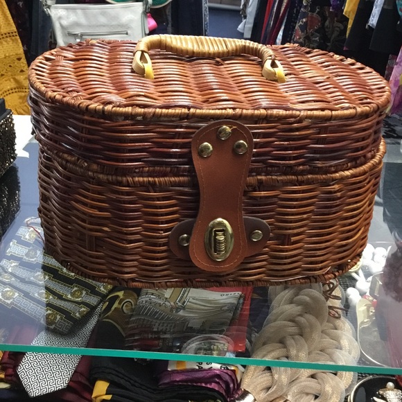 Vintage | Bags | Vintage Top Handle Wicker Fun Box Bag | Poshmark